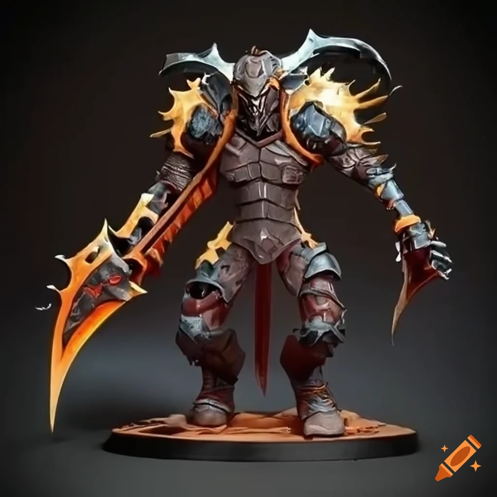 Seismic craggy magma armor humanoid with a two-handed scythe claw on Craiyon