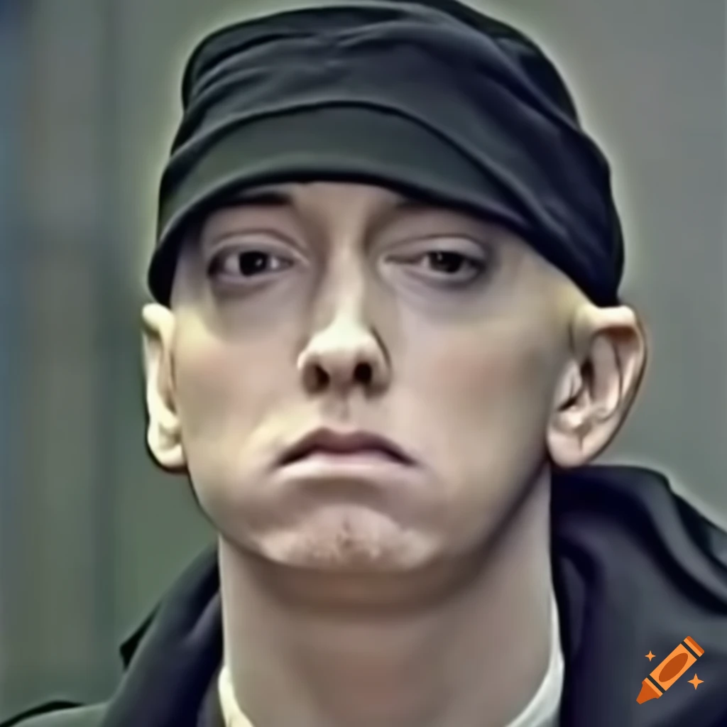 Eminem making a closeup weird face and looking at the camera on Craiyon