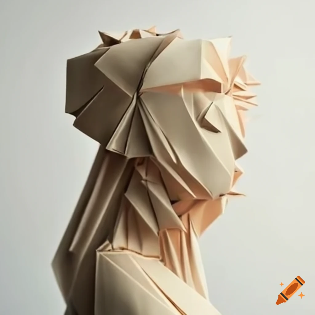 Serene origami sculpture of a person on Craiyon