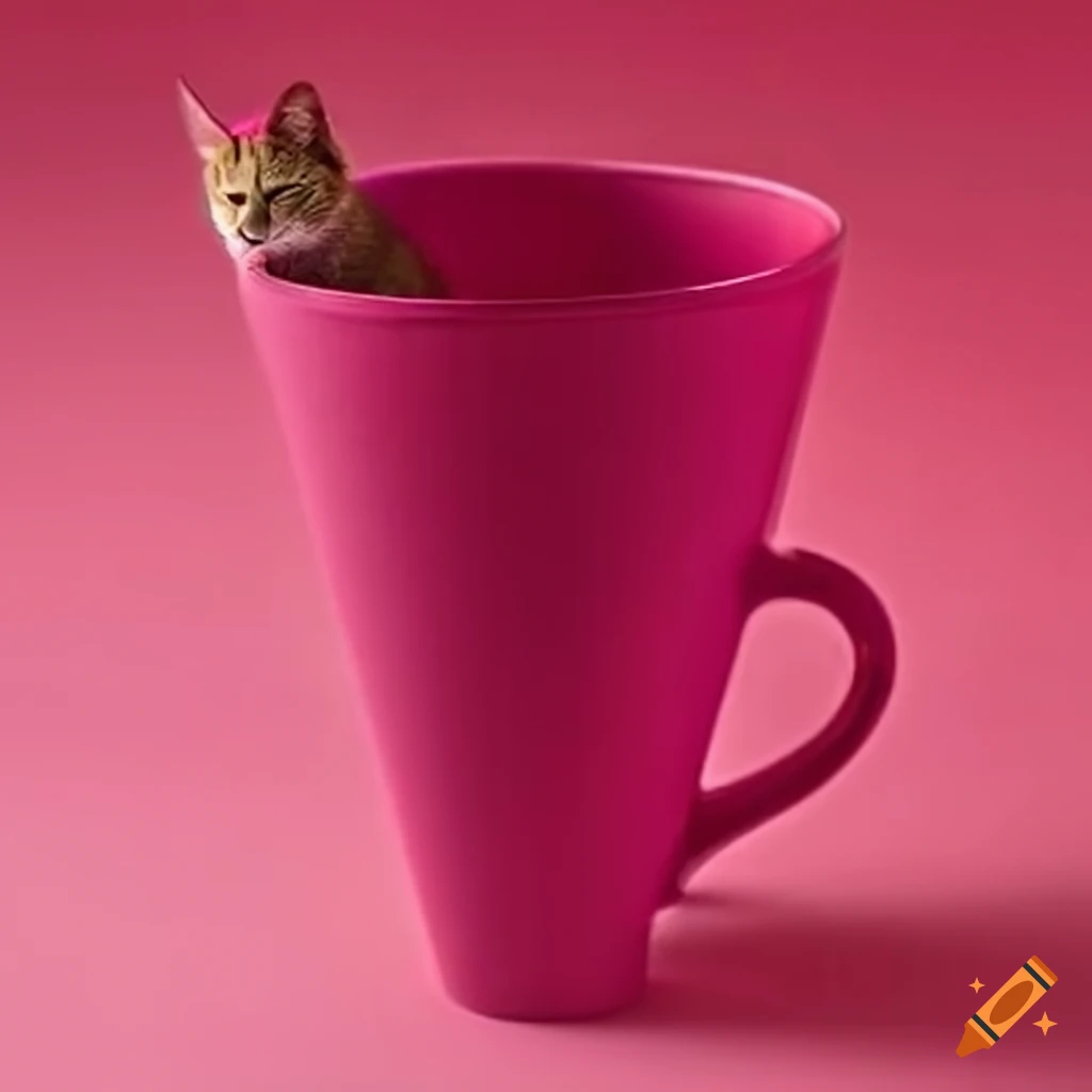 Cat in a tall pink cup on Craiyon
