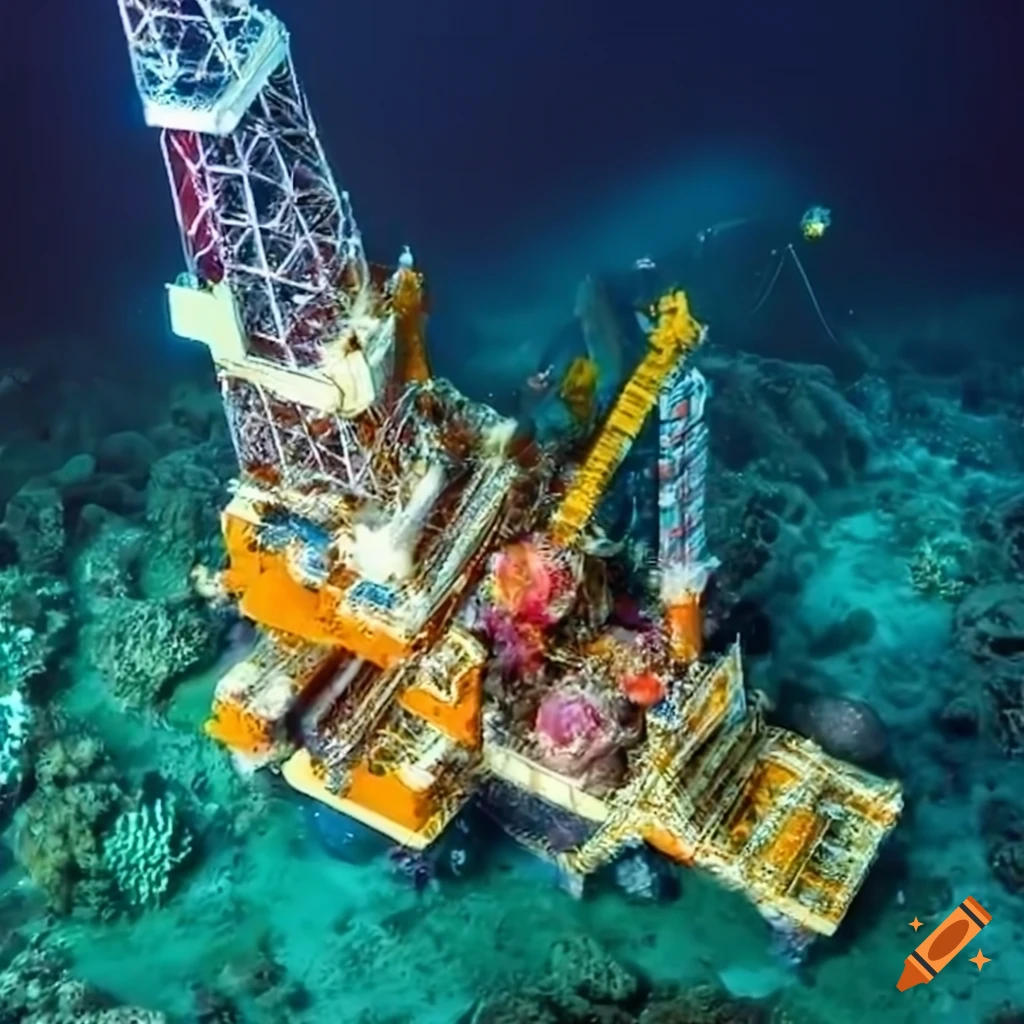 Drilling rig on ocean floor with corals on Craiyon