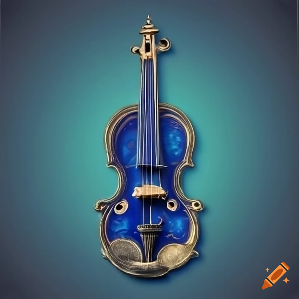 Artistic design of a blue violin with golden "blue folk" text on Craiyon
