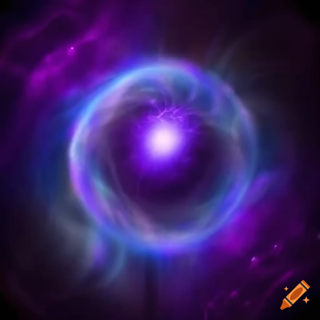 Shimmering purple energy orb with chaotic energy particles on Craiyon