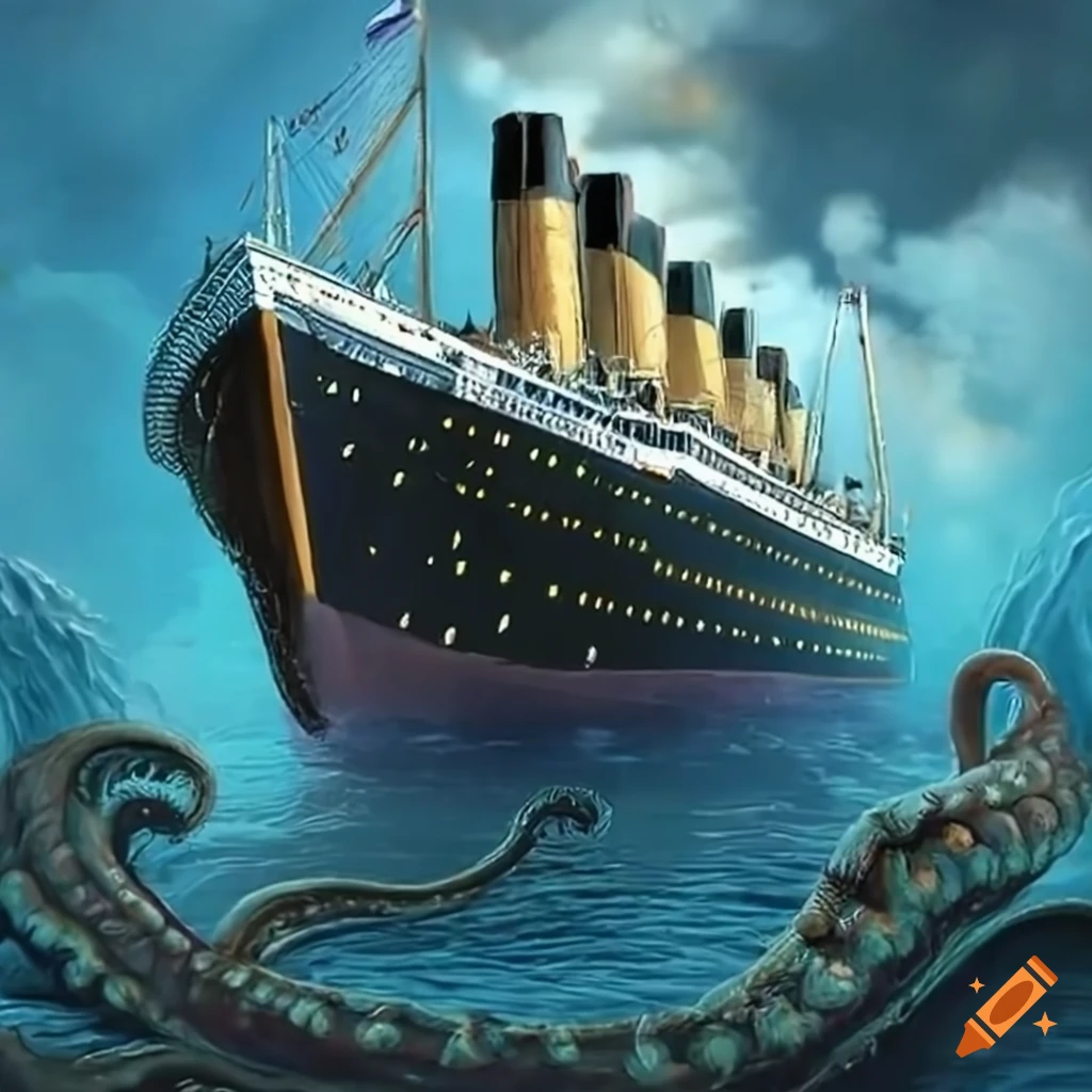 Kraken attacking a titanic ship on Craiyon
