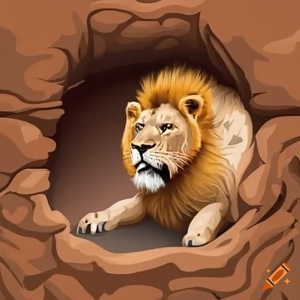 Lion fallen into a hole in the ground on Craiyon