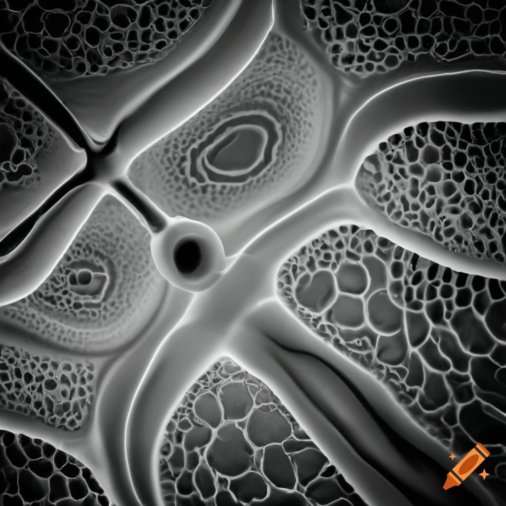 High magnification of a translucent membrane in black and white on Craiyon