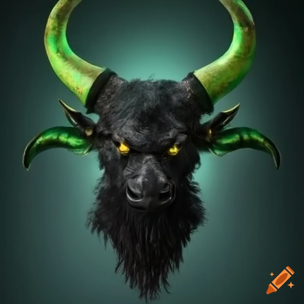 Black minotaur head with green horns on Craiyon