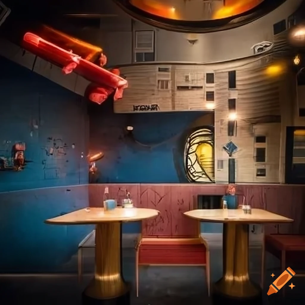 Space-themed cafe with futuristic design on Craiyon