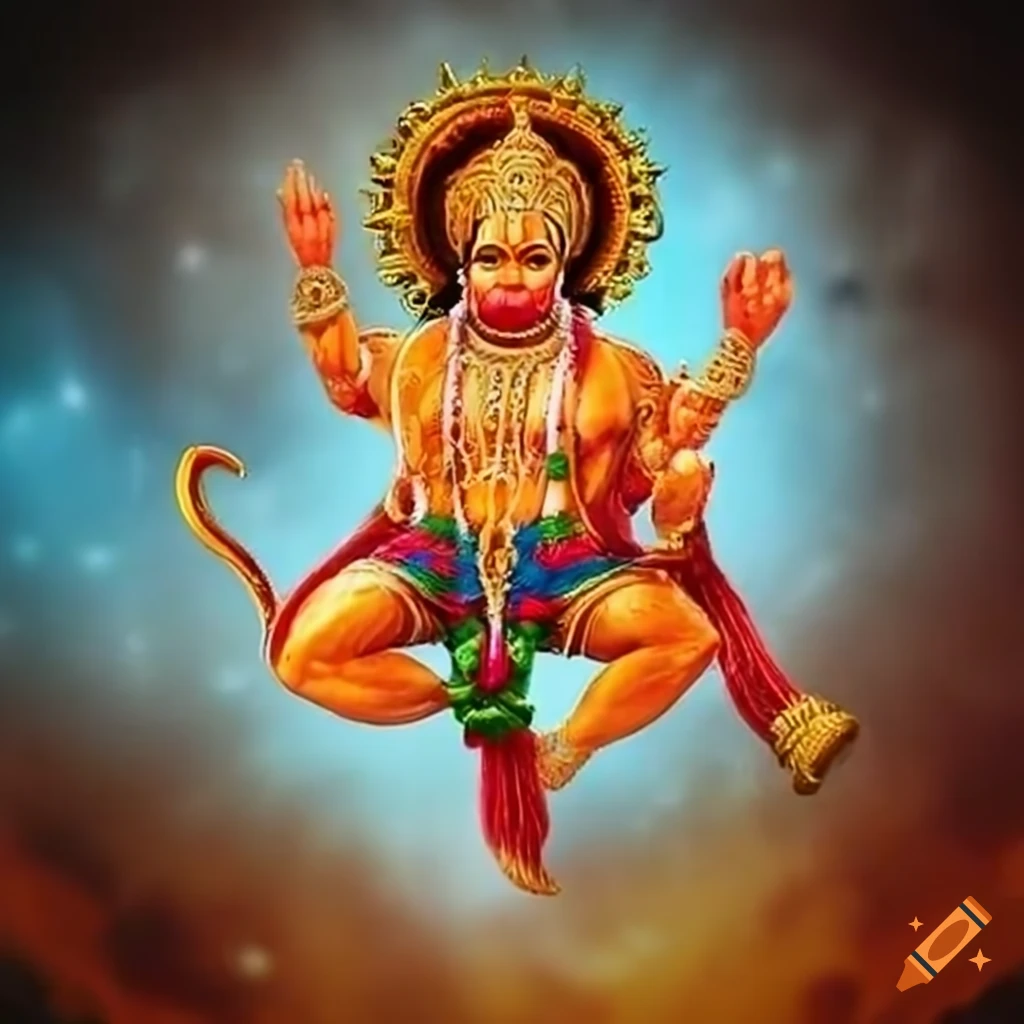 Lord hanuman flying on Craiyon