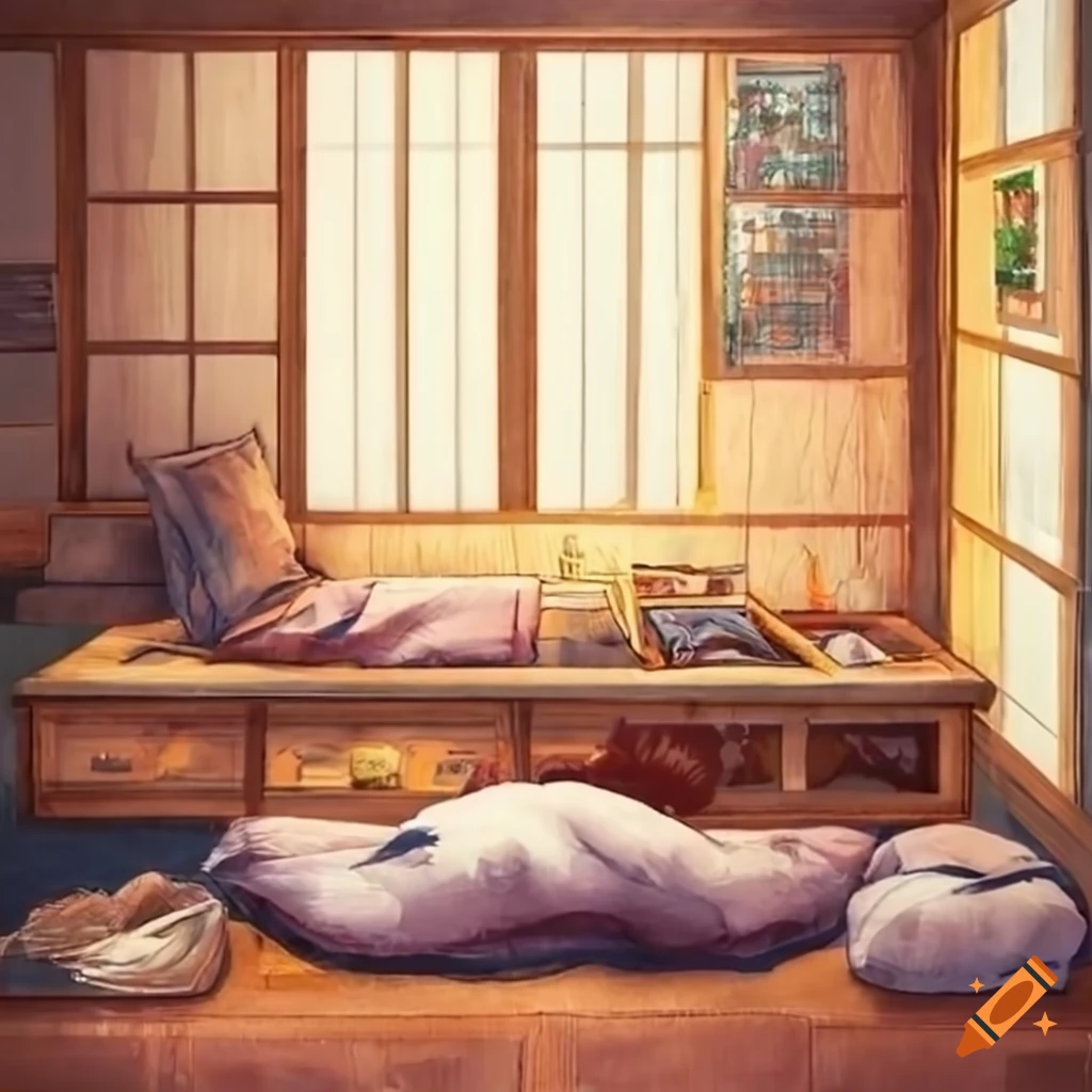 Cozy japanese bedroom with kotatsu on Craiyon