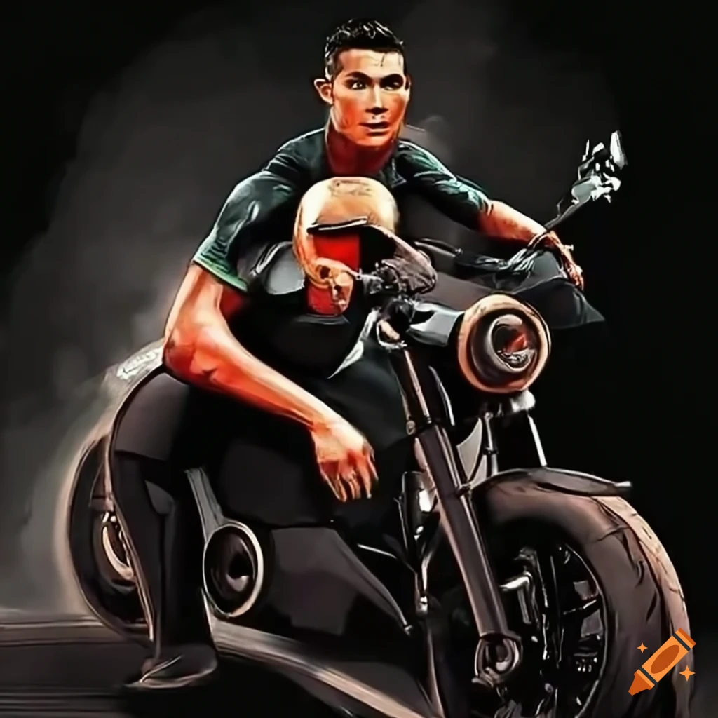 Ronaldo riding a motorcycle on Craiyon