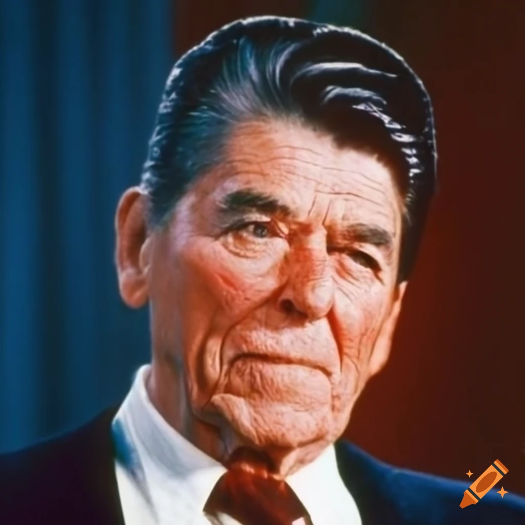 Portrait of ronald reagan with a peculiar expression on Craiyon