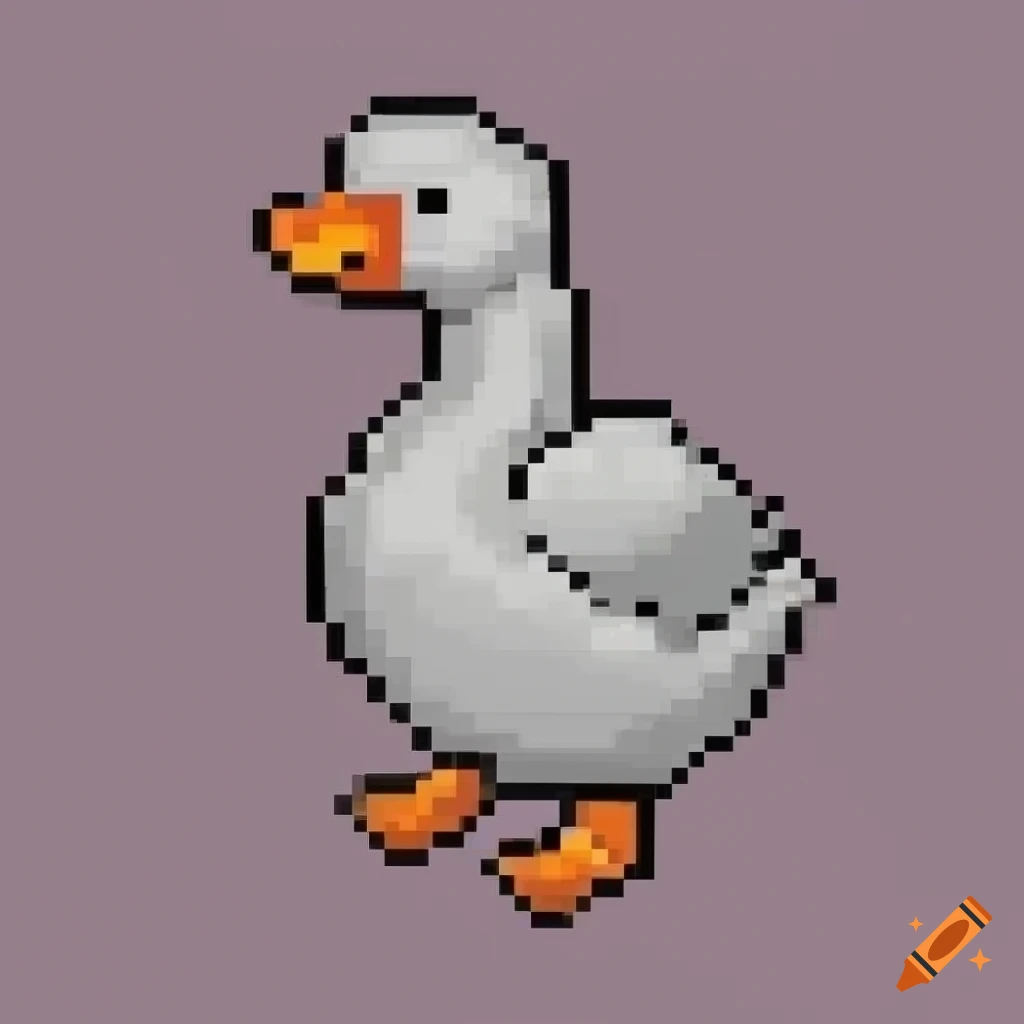 Kawaii white goose in pixel art style on Craiyon