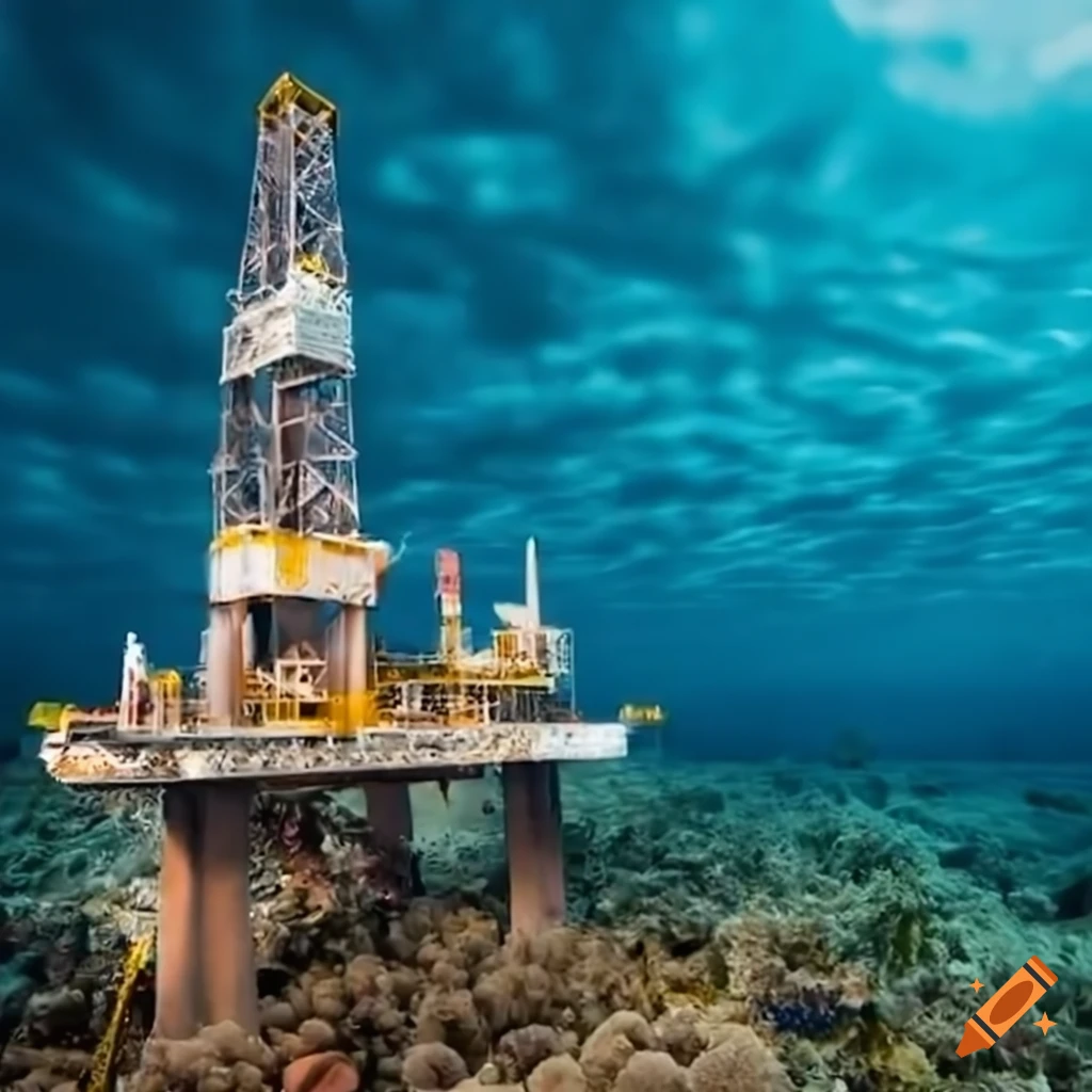 Drilling rig on ocean floor with corals on Craiyon