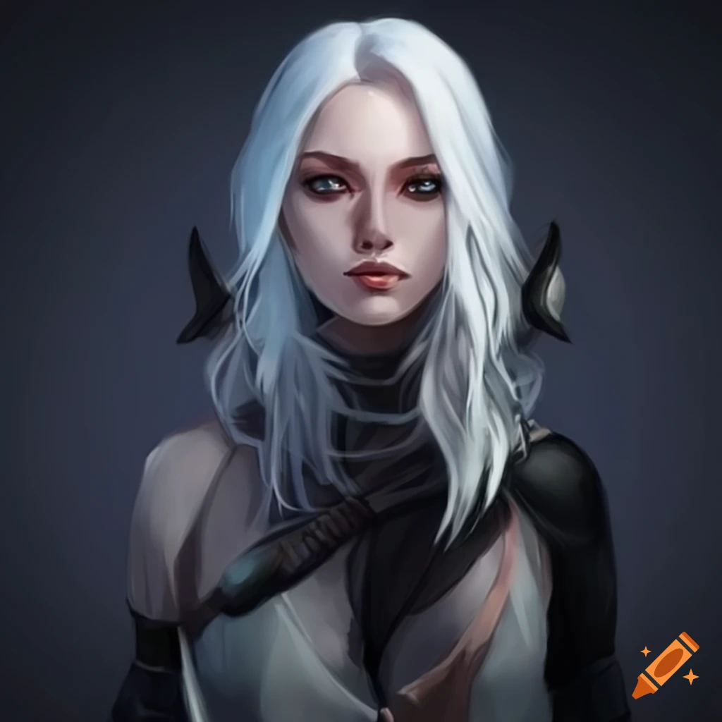 Fierce white-haired rogue with piercing eyes and sharp features on Craiyon