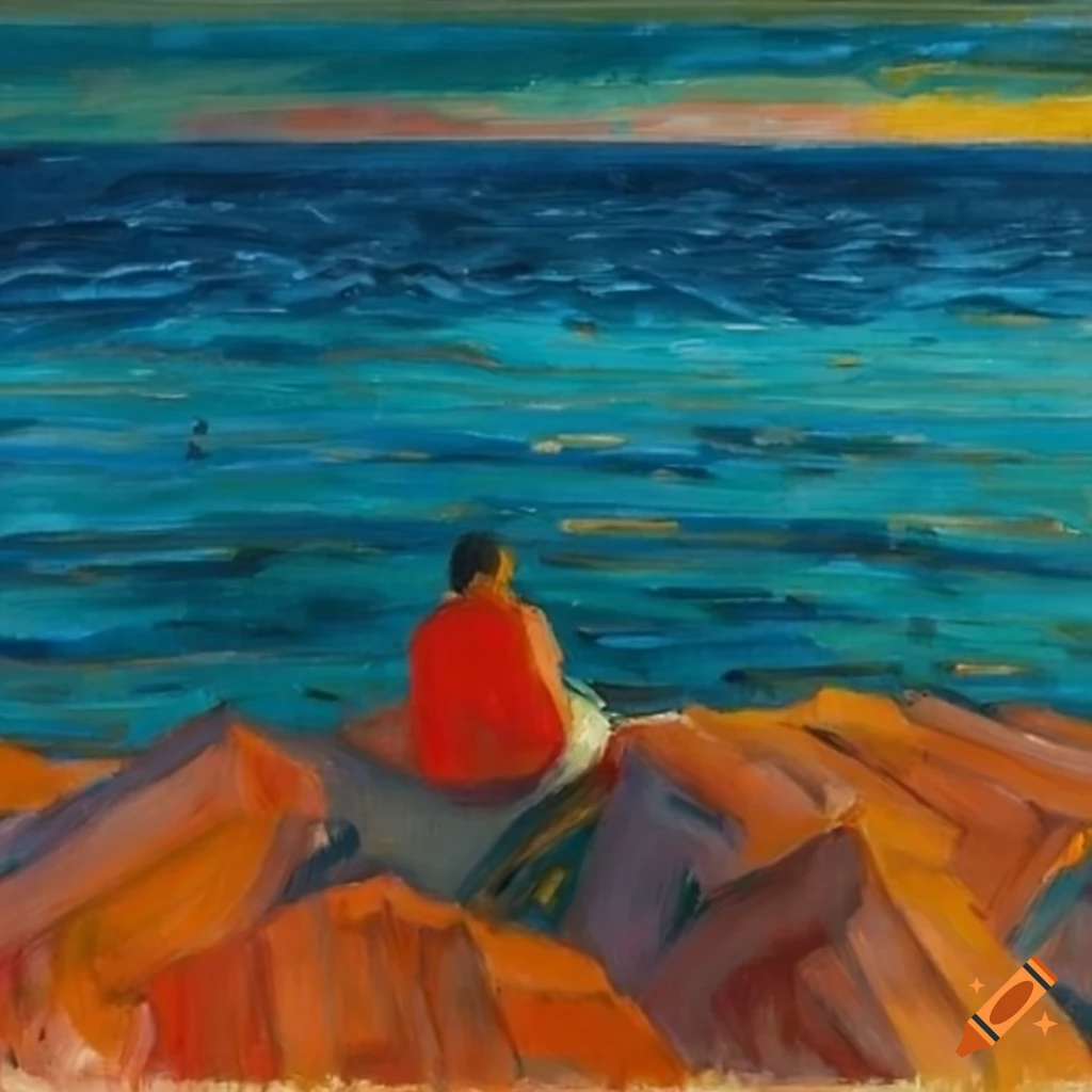 Marsden Hartley painting titled 'Watching the Sea' on Craiyon