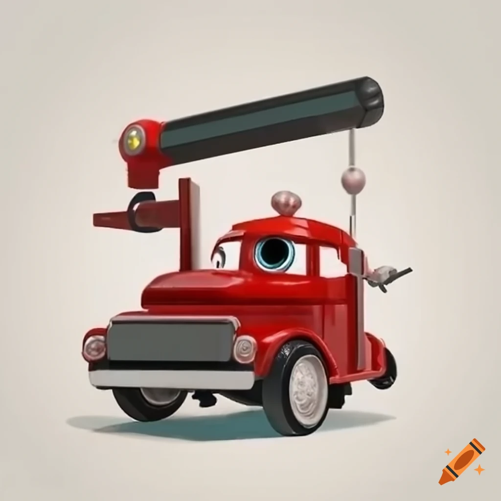 Friendly and silly multi-functional truck with a boom arm in a cartoon ...