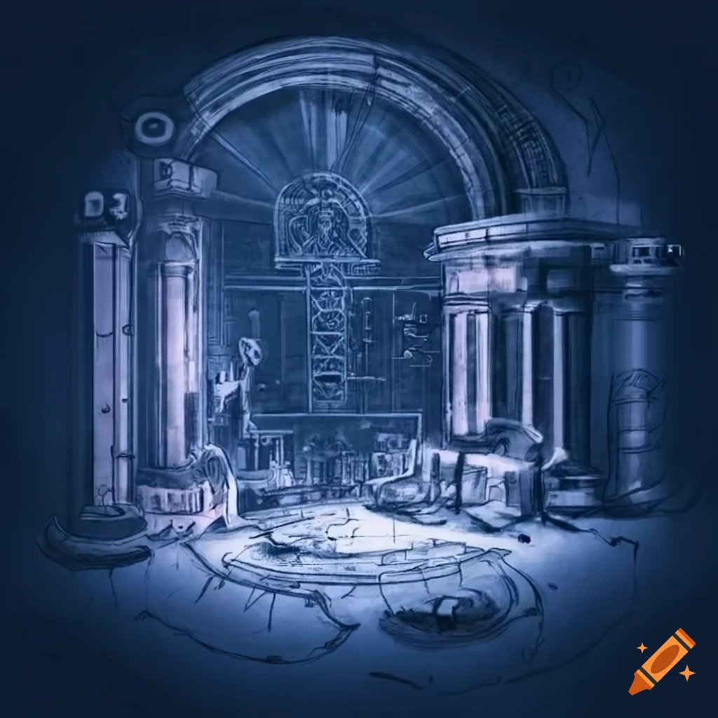 Detailed blueprints of a time machine concept on Craiyon