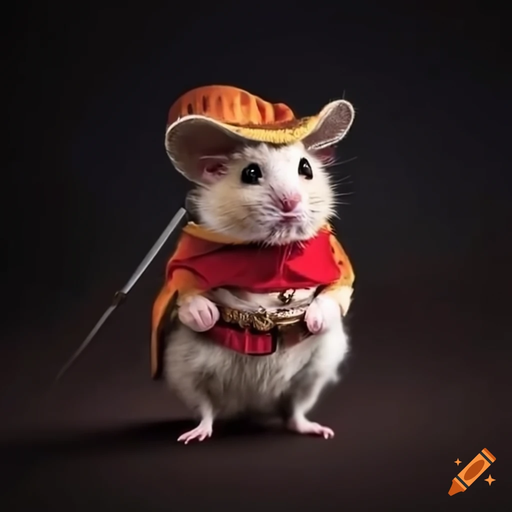Syrian hamster in historical spanish military outfit with a sword on ...