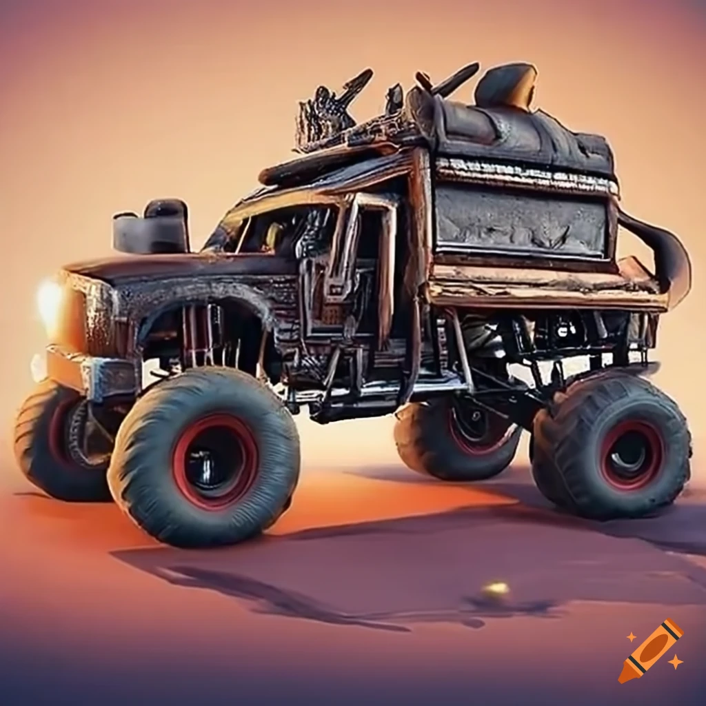 Delivery monster truck with a mad max style design on Craiyon