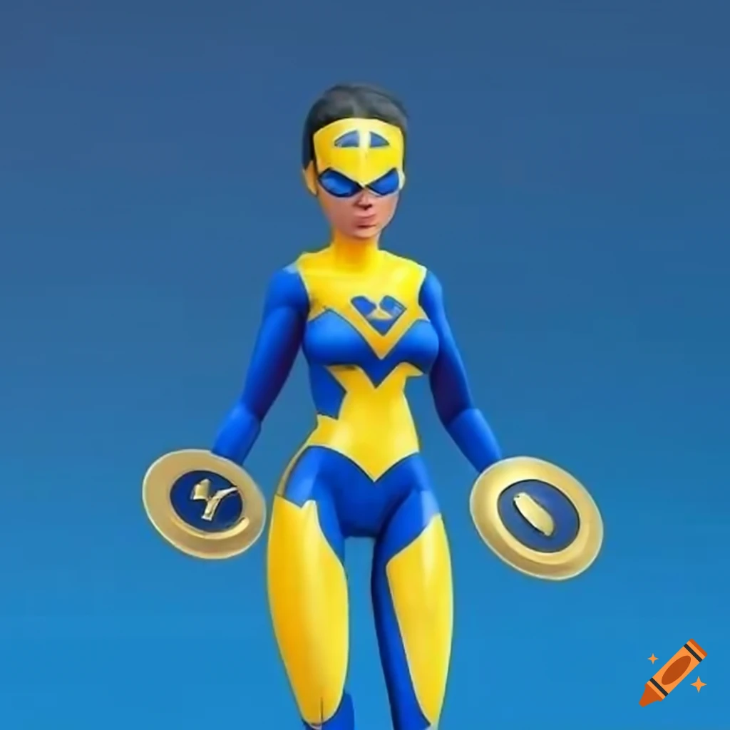 Female superhero speedster with blue and yellow costume and emblem on ...
