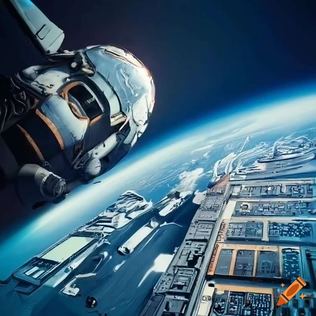 Wide view of spaceship cockpit operated by lady on Craiyon