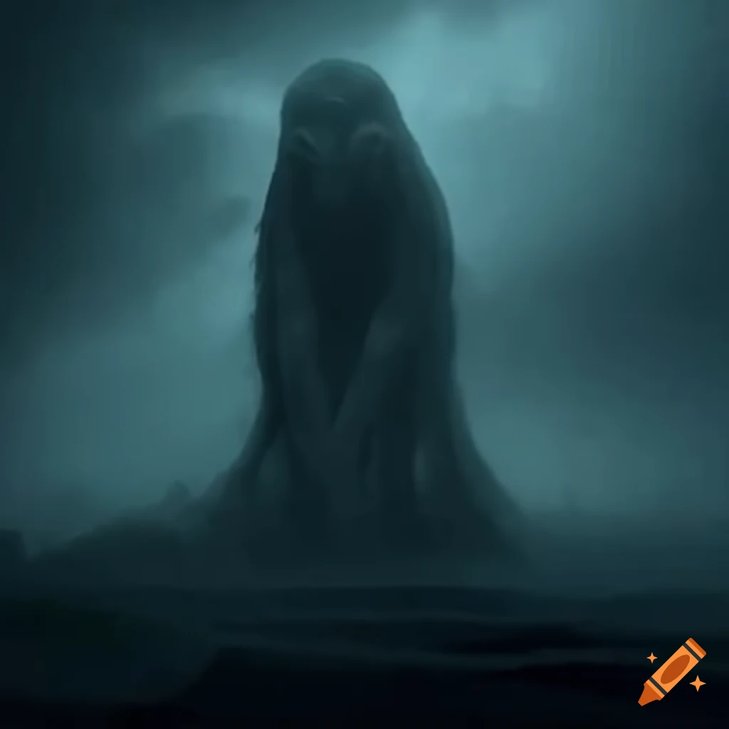 Eerie gargantuan creature lurking inside the mist in the skies on Craiyon