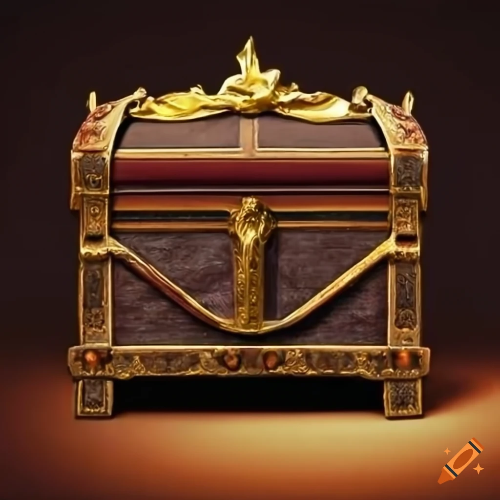 Open chest with golden inscription on Craiyon