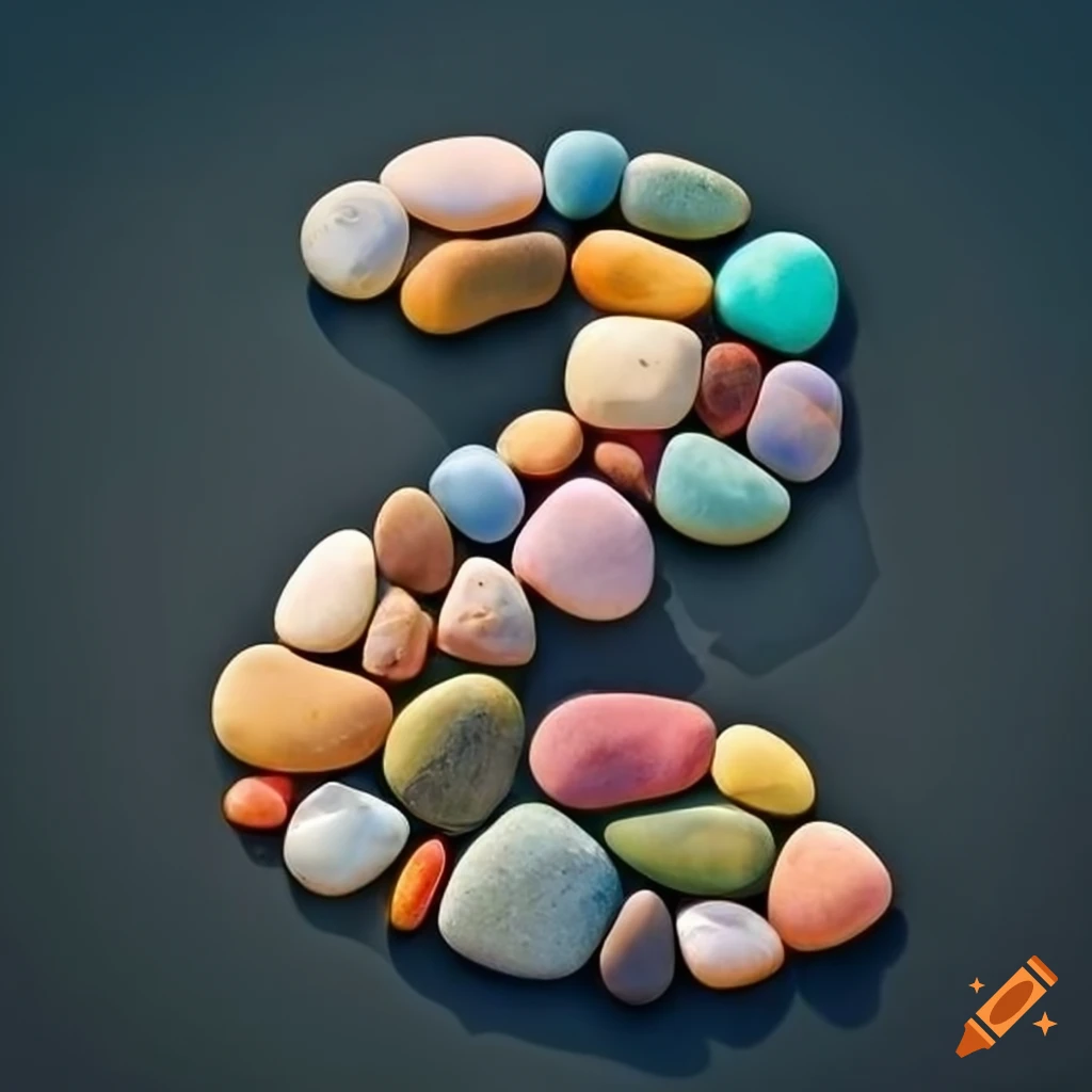 Colorful sea pebbles arranged into the shape of the number 1 on Craiyon