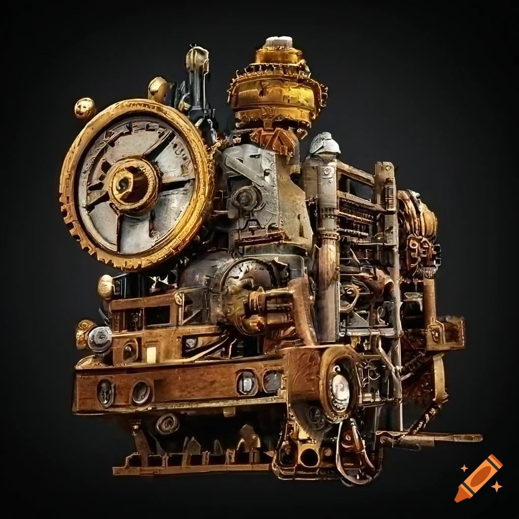 Steampunk time machine in high definition with sharp focus on Craiyon
