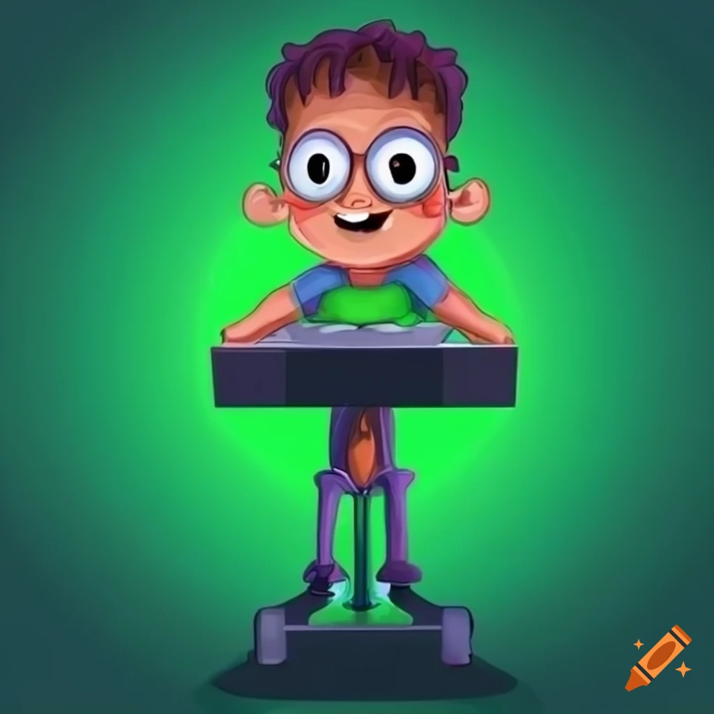 Cartoon gamer with green screen background on Craiyon