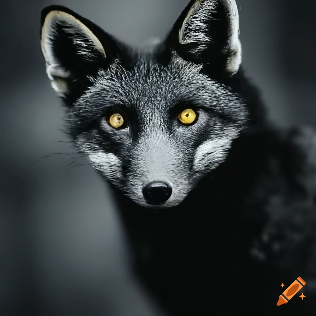 Black fox with yellow eyes in natural setting on Craiyon