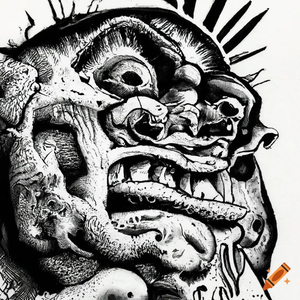 Ink art in the style of basil wolverton on Craiyon