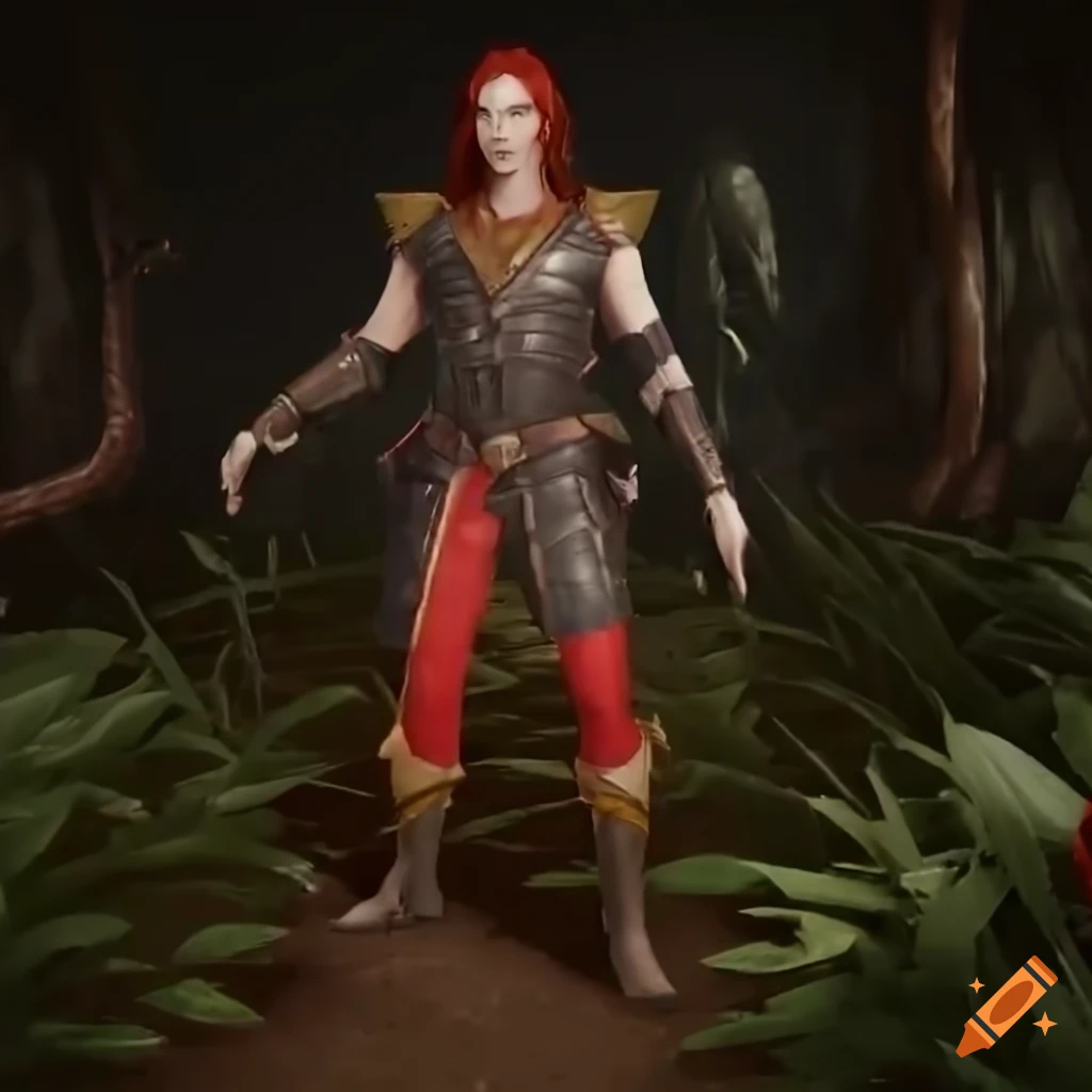 Sci-fi elf man with golden armor shoulders and red pants in Unreal ...