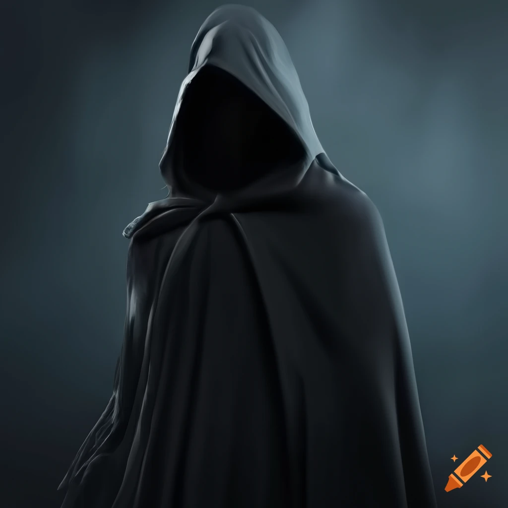 Mysterious dark hooded figure on Craiyon