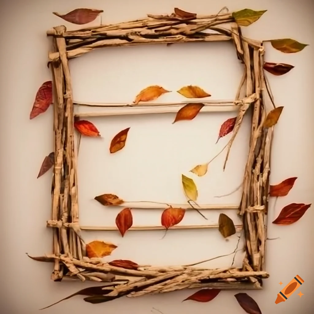 Square picture frame made of sticks with leaves on Craiyon