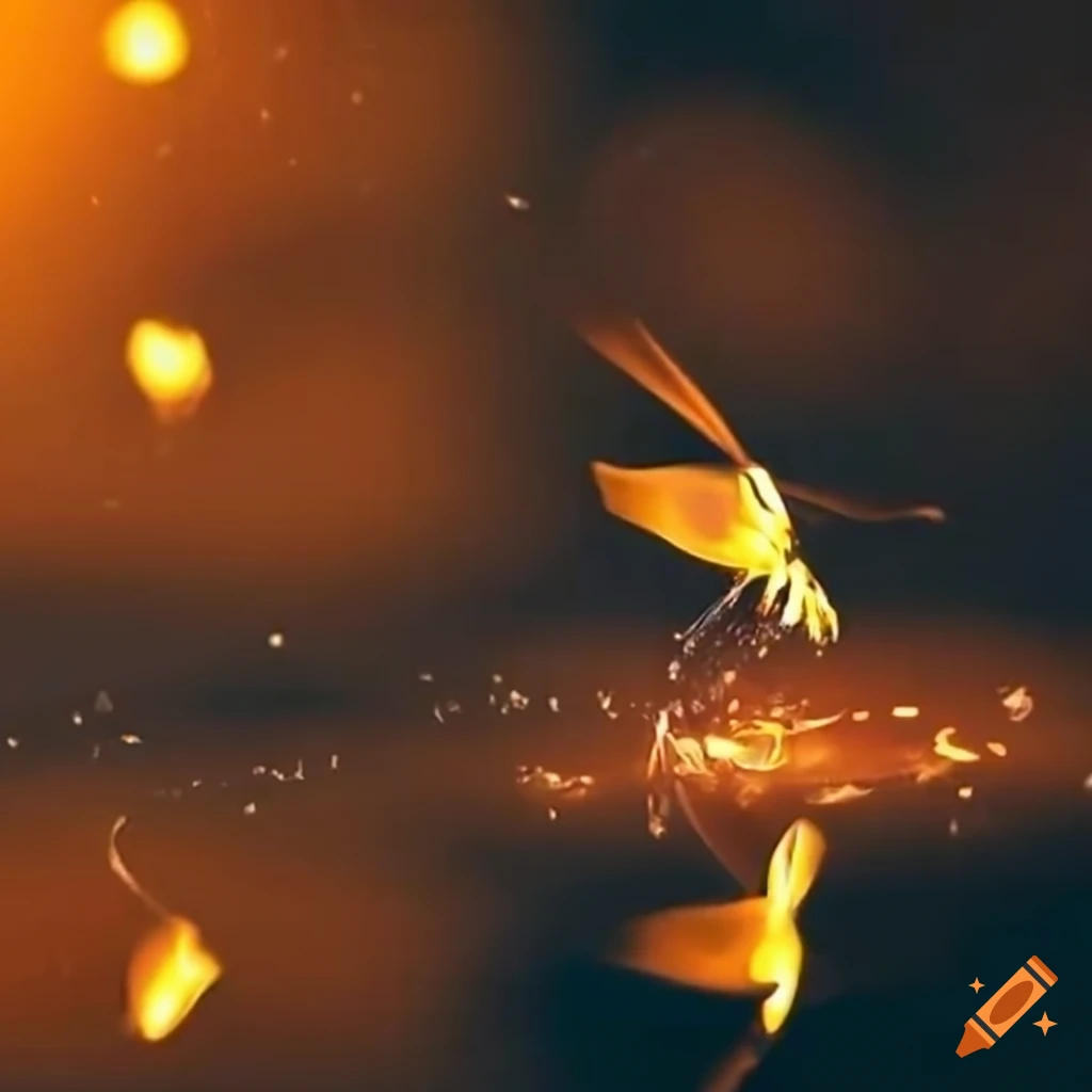 Burning fireflies dancing on water surface on Craiyon