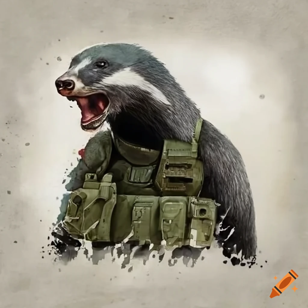 Honey badger wearing military gear on Craiyon