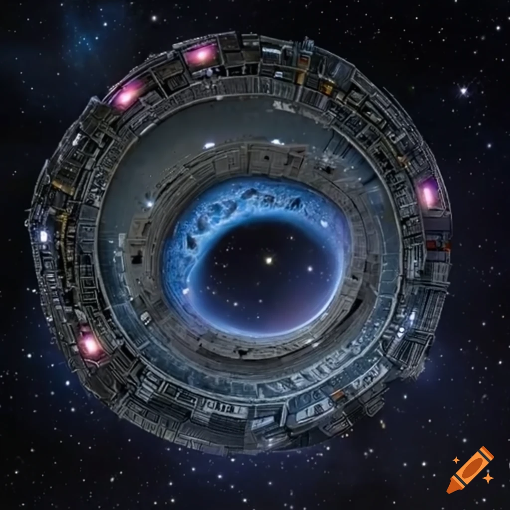 Stargate floating in space leading to a nebula on Craiyon