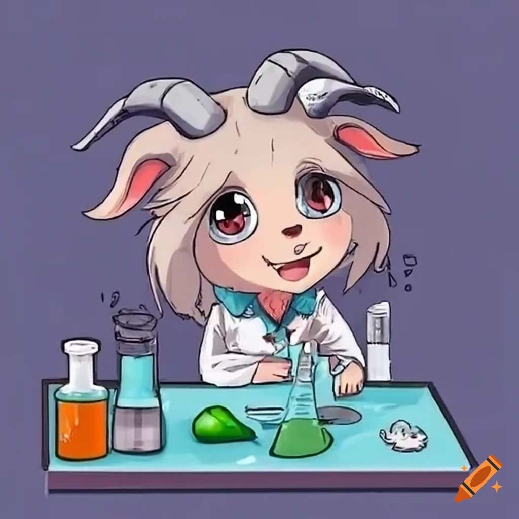 Adorable goat chemist measuring ingredients in a laboratory on Craiyon