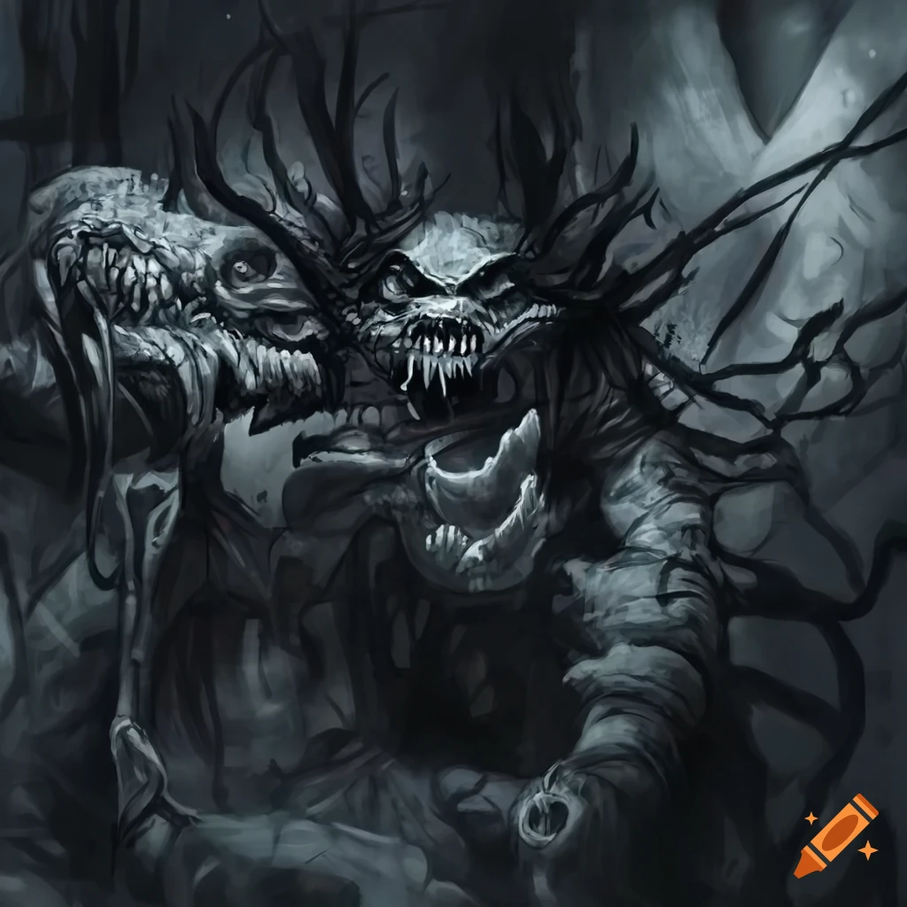 Two identical monsters in a dark laboratory in fantasy art on Craiyon