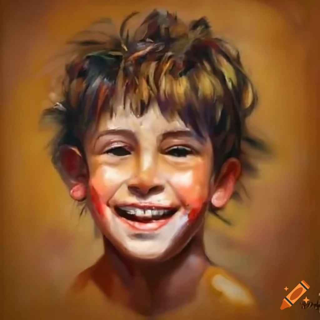 Smiling brownhaired boy without eyes on Craiyon