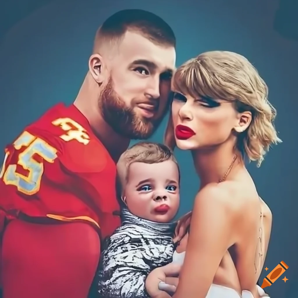 Travis kelce and taylor swift with a child on Craiyon
