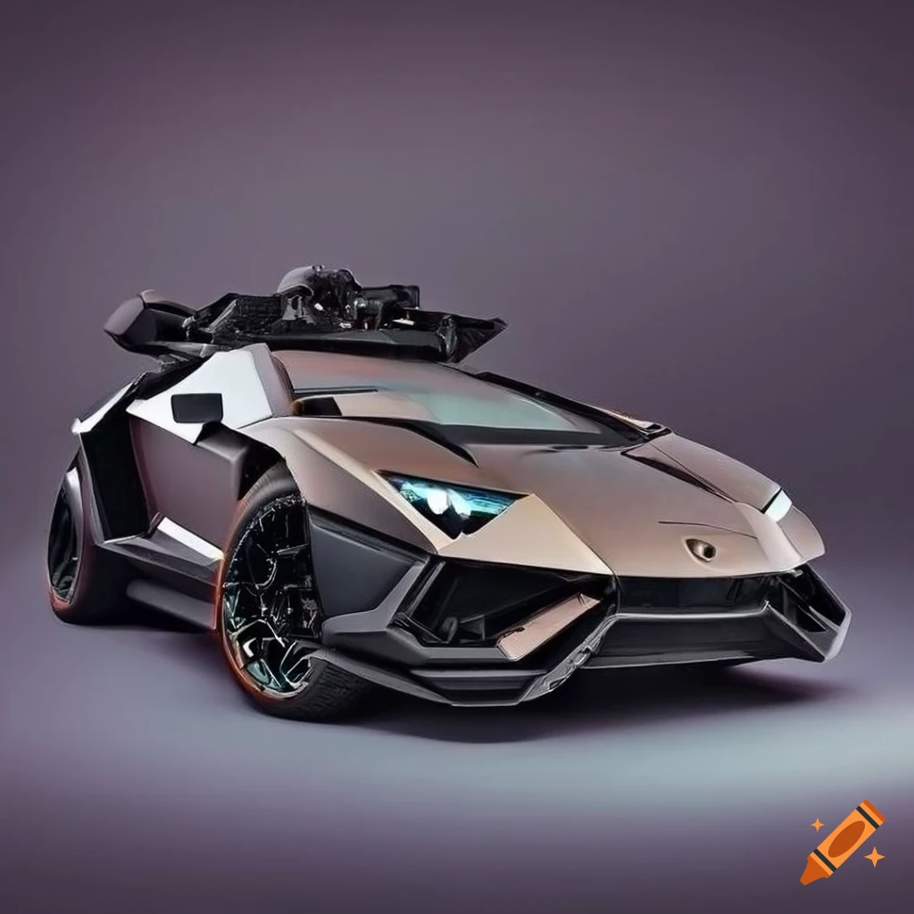 Black all terrain lamborghini with tank treads in a futuristic setting ...