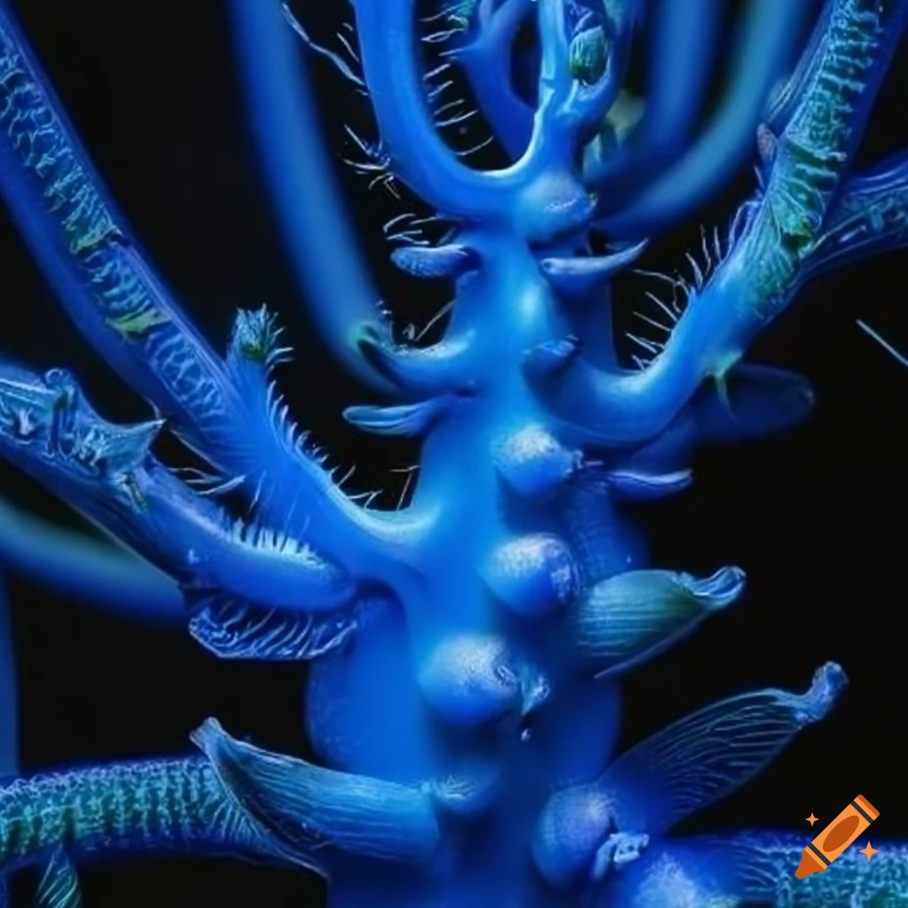 Exotic blue alien plant with dramatic lighting on Craiyon