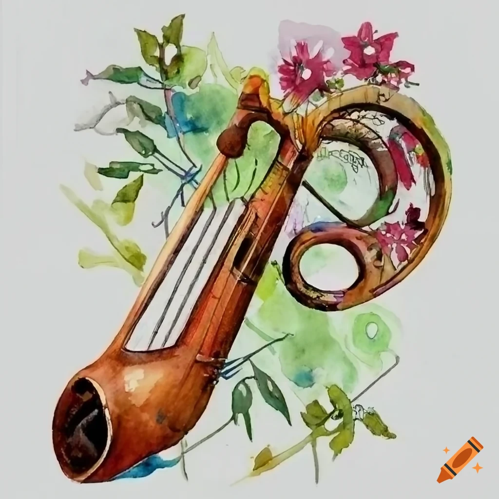 Art nouveau watercolor musical instrument on Craiyon