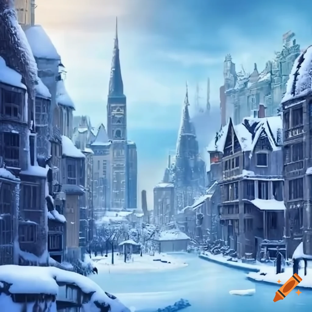 Fantasy city in a snowy northern country during daytime on Craiyon