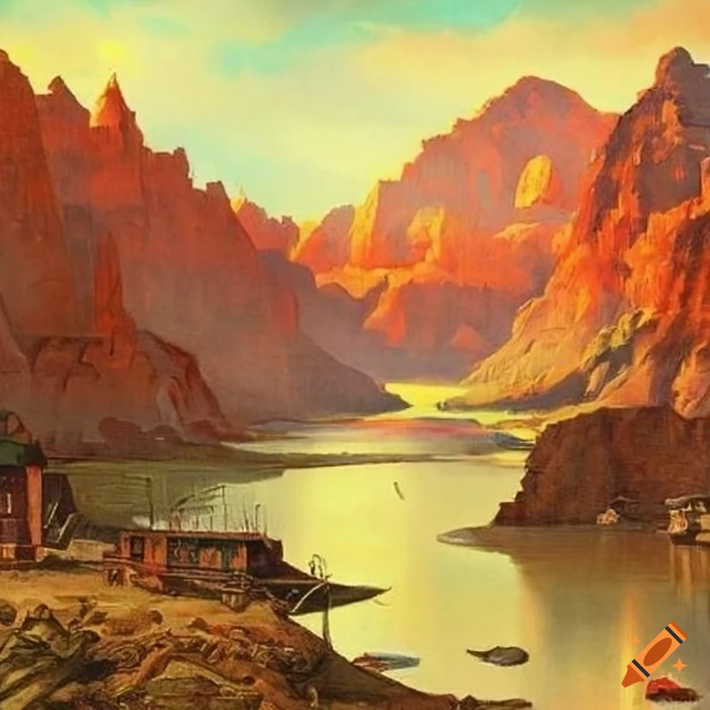 Highly detailed vintage travel poster by james gurney on Craiyon