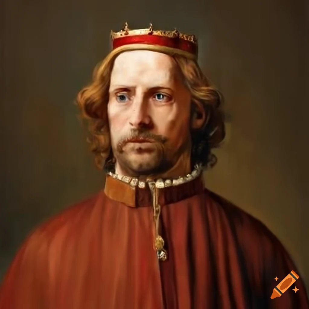 Medieval king in brownish red attire on Craiyon