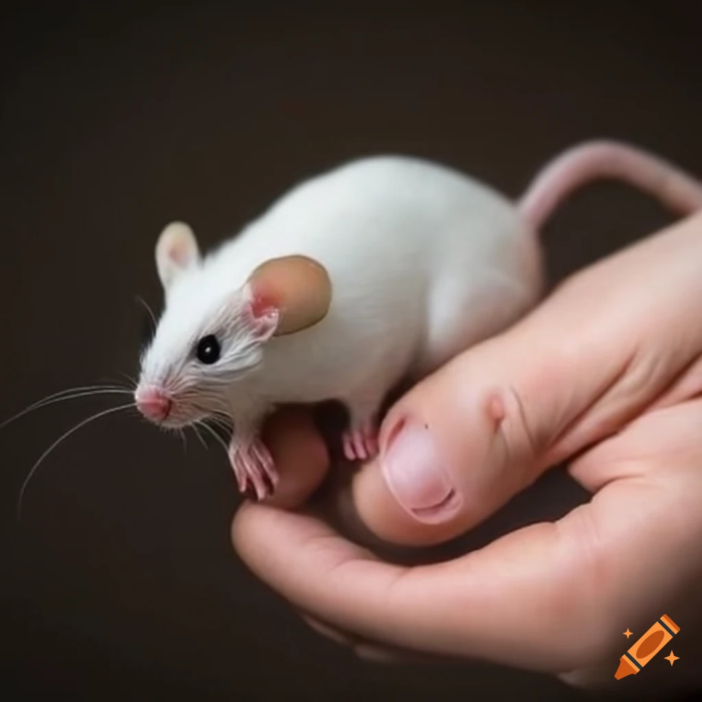 White mouse in a person's hand on Craiyon